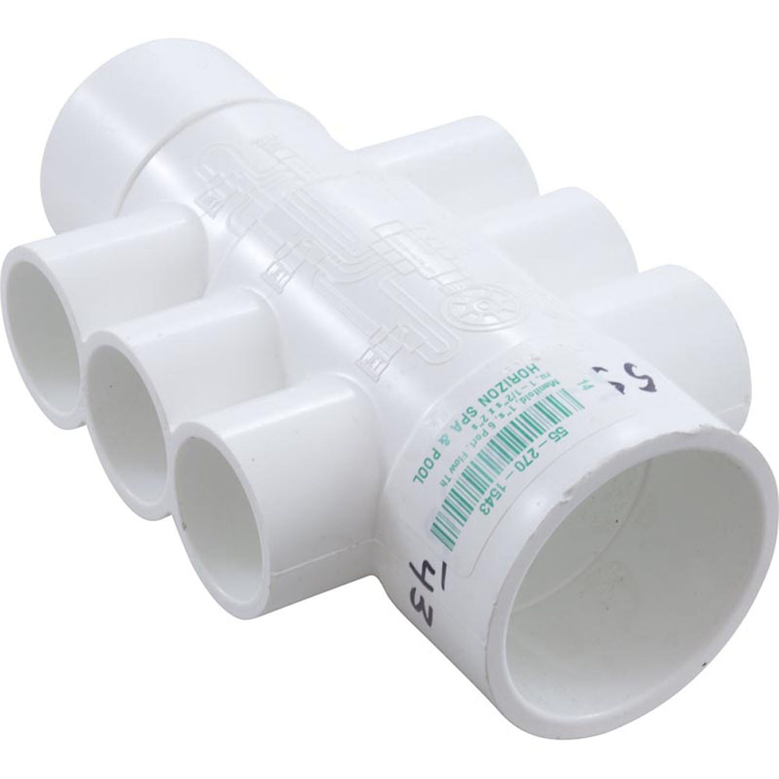 Manifold, 1"s, 6 Port, Flow Thru, 1-1/2"s/2"spg x 2"s – PST Pool Supplies