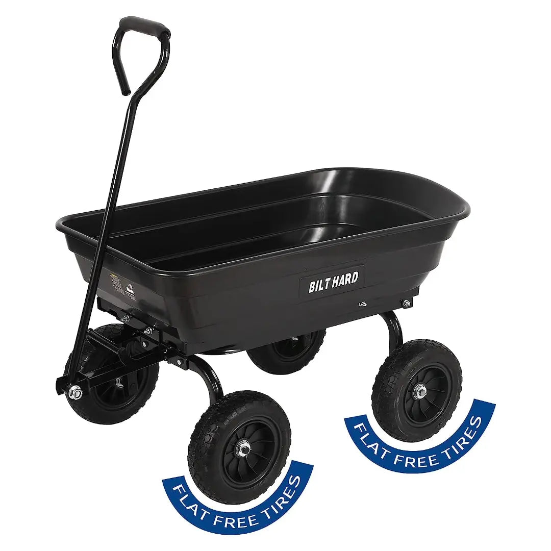 BILT HARD 4 Cu.Ft. 10" No-Flat Tires Poly Yard Dump Cart with 180° Rot ...