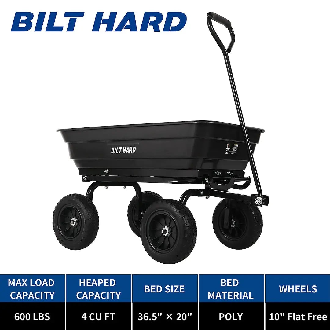 BILT HARD 4 Cu.Ft. 10" No-Flat Tires Poly Yard Dump Cart with 180° Rot ...