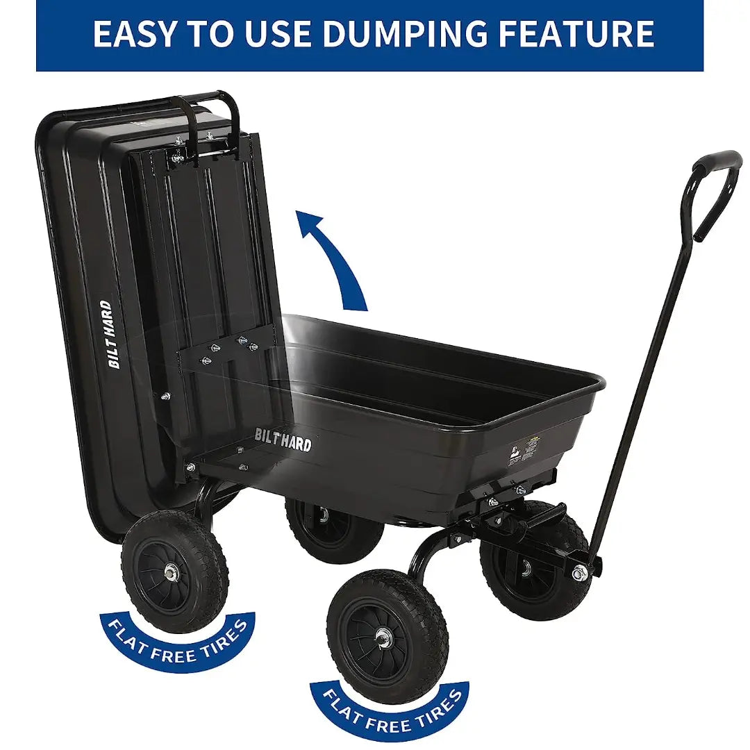 BILT HARD 4 Cu.Ft. 10" No-Flat Tires Poly Yard Dump Cart with 180° Rot ...