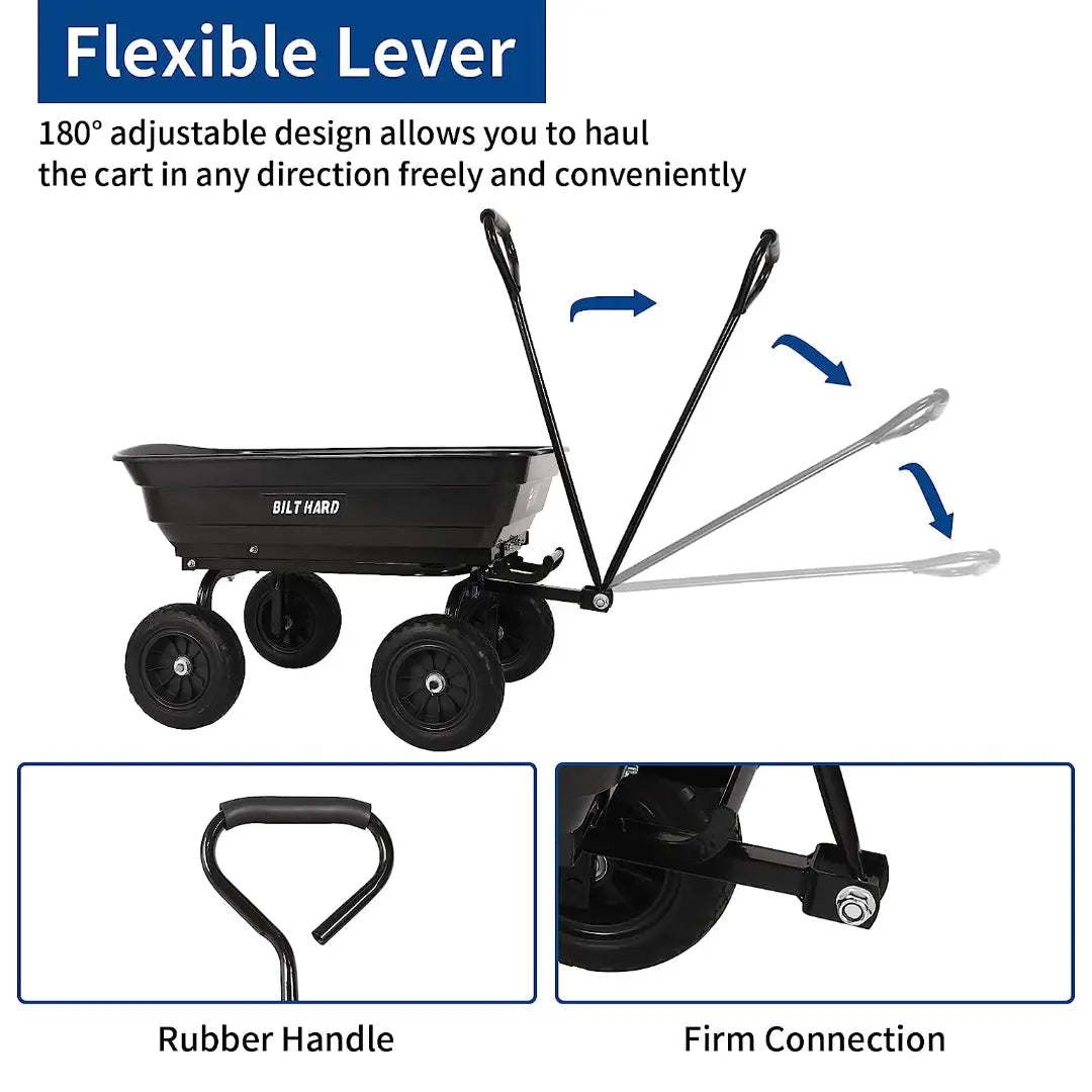 BILT HARD 4 Cu.Ft. 10" No-Flat Tires Poly Yard Dump Cart with 180° Rot ...